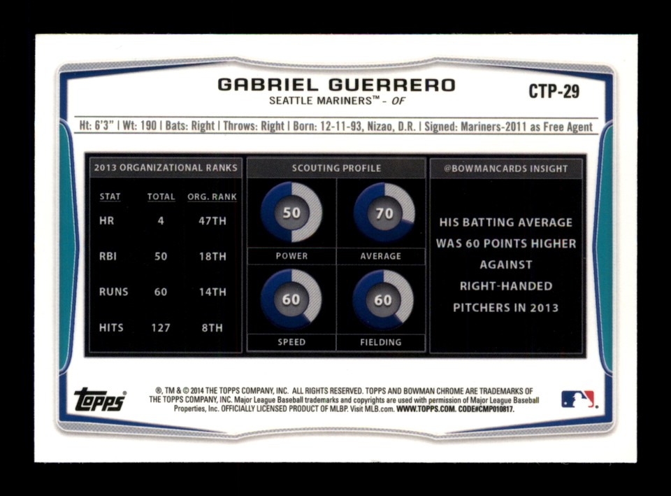 2014 Bowman Draft Chrome #CTP-29 Gabriel Guerrero Seattle Mariners | eBay