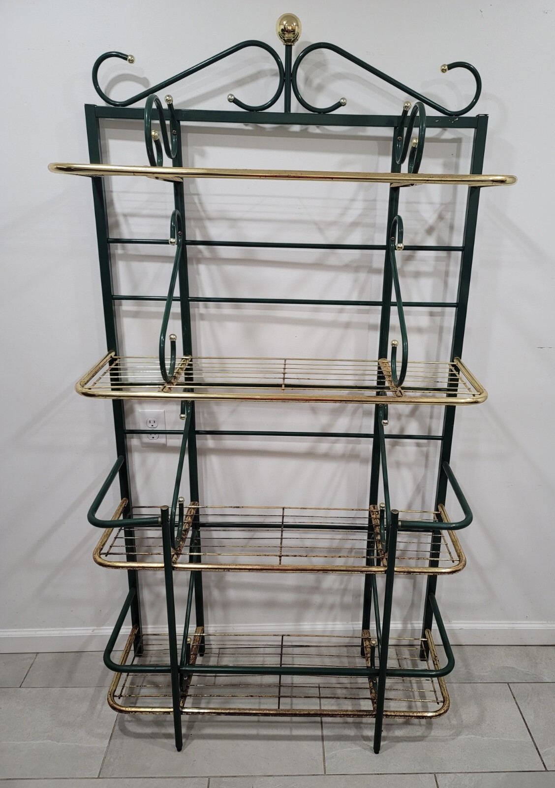 French Country Bakers Rack Green With Polished Brass Details | eBay