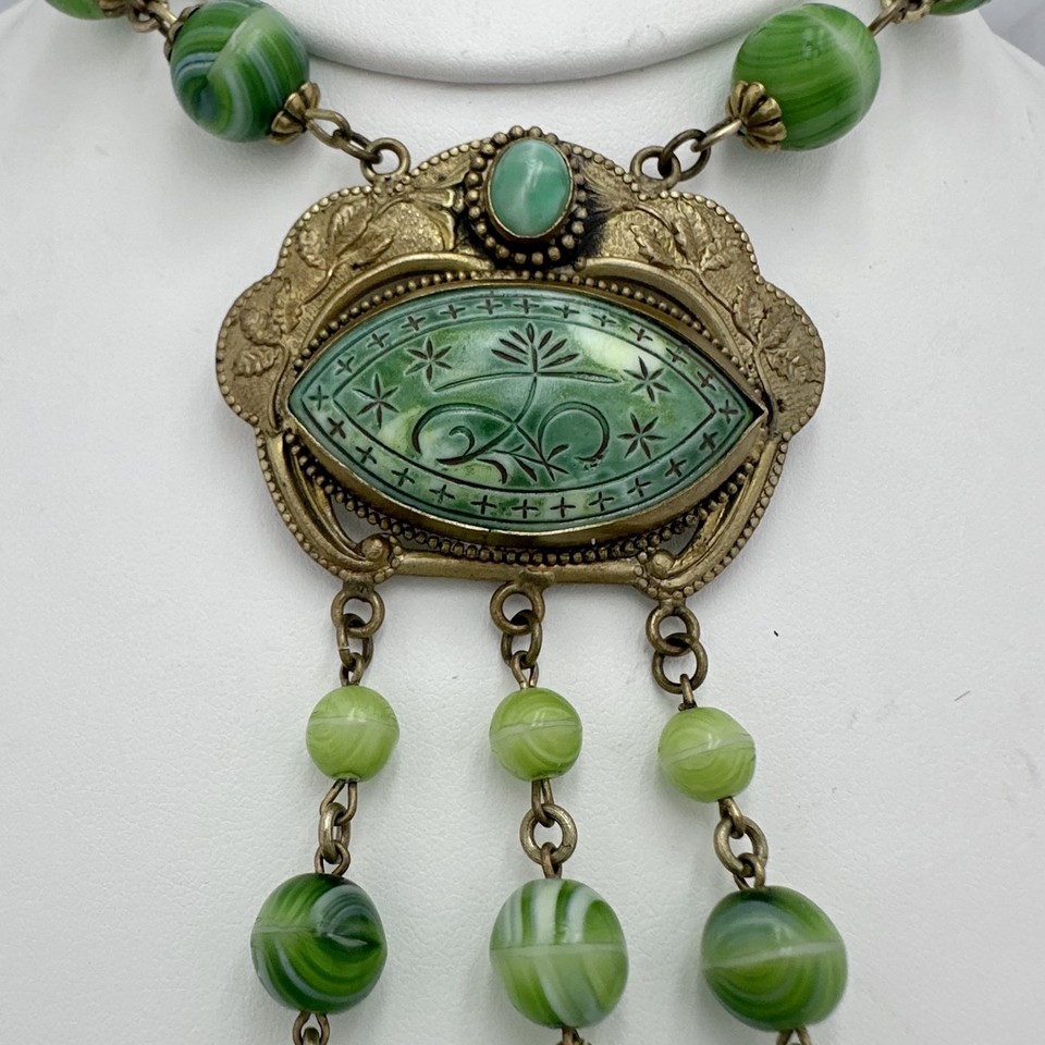 RARE ANTIQUE ART DECO EGYPTIAN REVIVAL NEIGER BROS GREEN CZECH GLASS ...