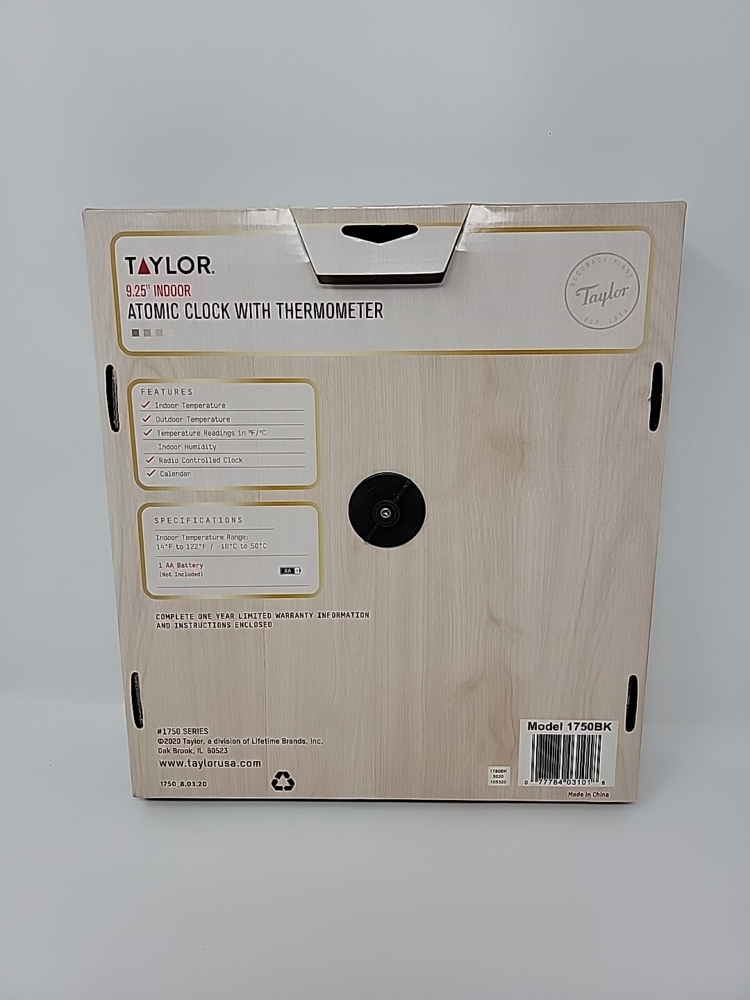 Taylor Atomic Clock w/Thermometer 9.25" Indoor Radio Controlled 1750 ...