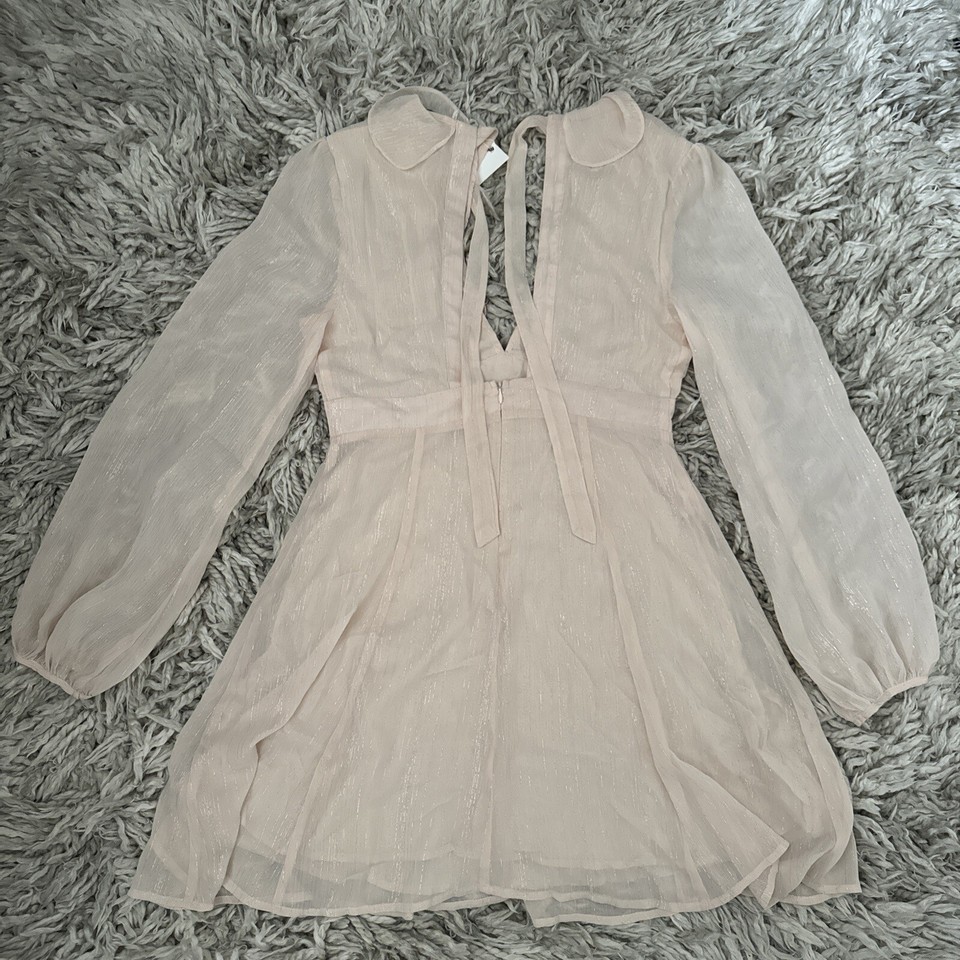 Lush Nordstrom Dress Blush Pink Silver Thread Bishop Sleeve | eBay