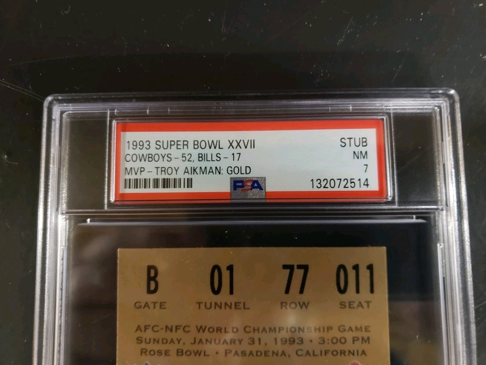 1993 SUPER BOWL XXVII TICKET STUB COWBOYS BILLS MVP-TROY AIKMAN PSA 7 ...
