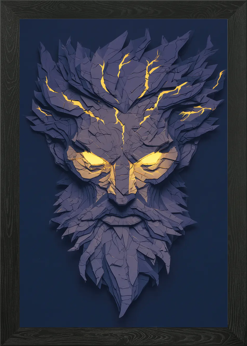 Stone God Face with Glowing Eyes Framed Wall Art Poster Canvas Print ...