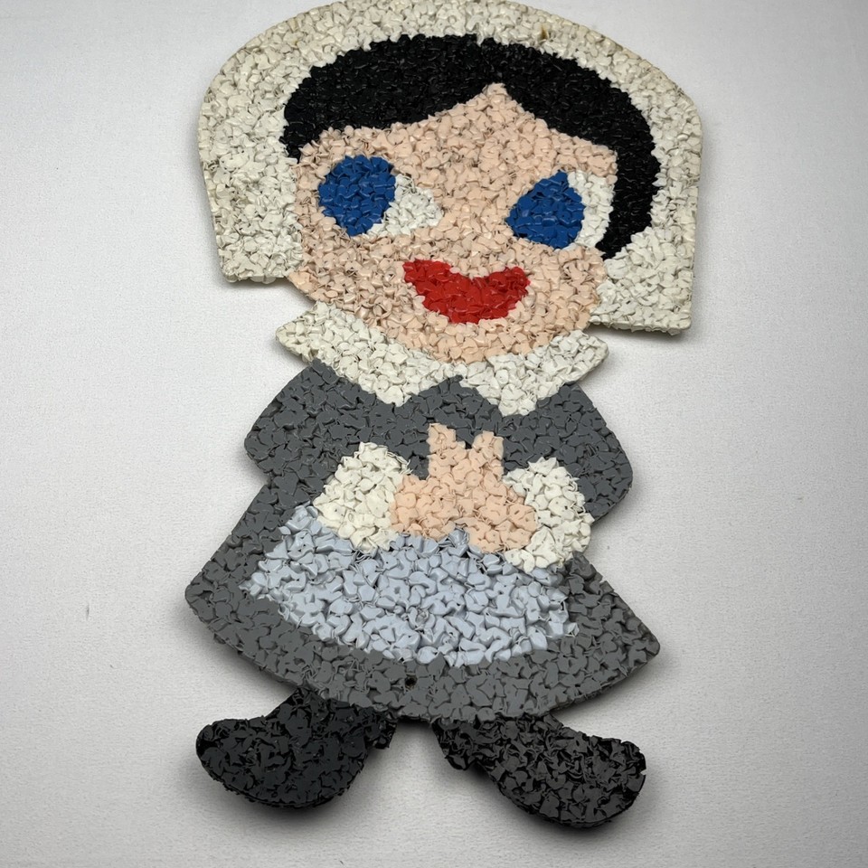 Vtg Popcorn Thanksgiving Pilgrim Girl Melted Plastic Art Wall Hanging ...