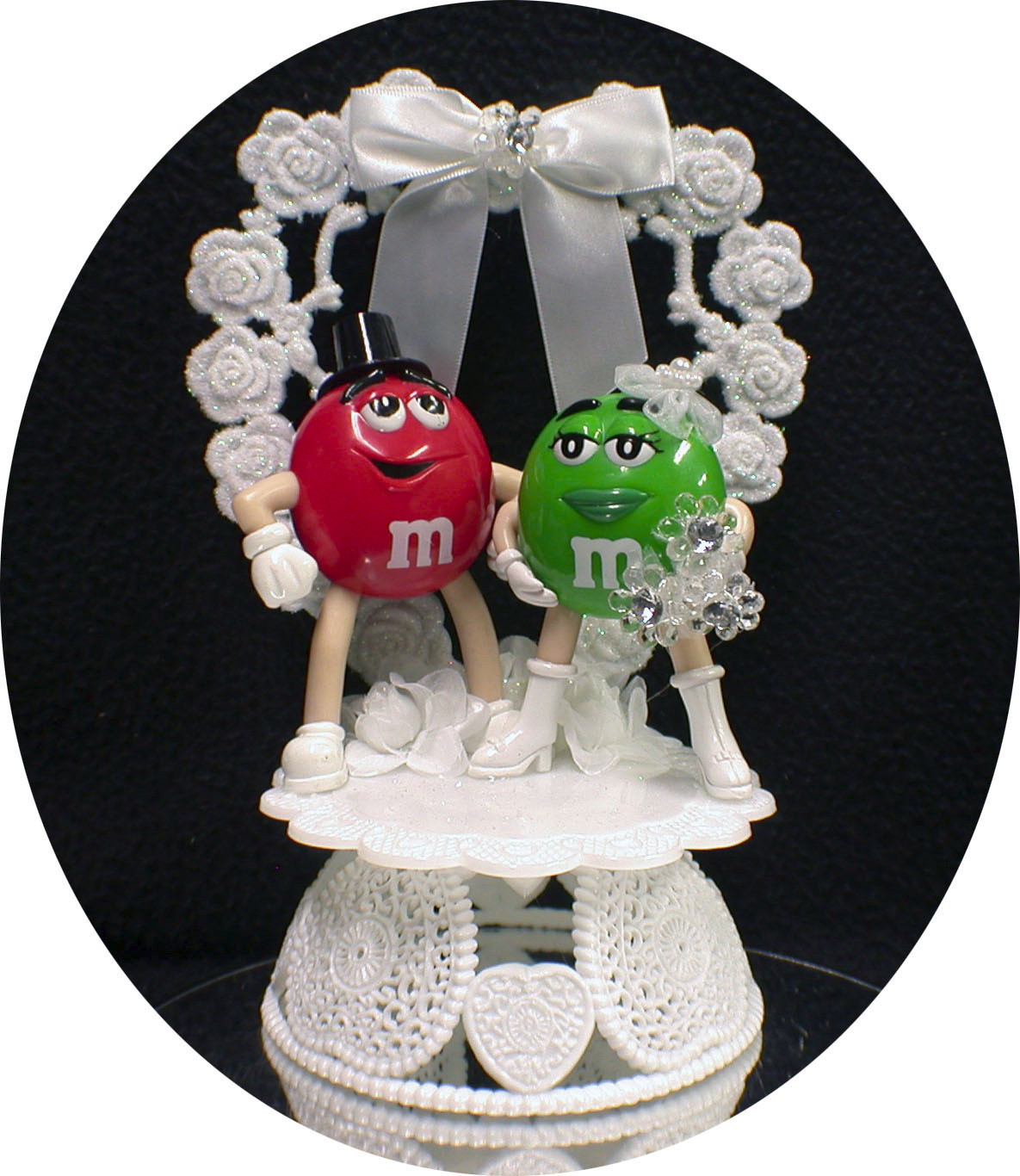 M & M Candy Wedding Cake Topper Mr Your Pick Groom Mrs GREEN Bride M&M ...
