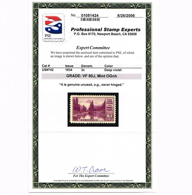 EXCEPTIONAL GENUINE SCOTT #742 MINT PRISTINE OG NH PSE CERT GRADED VF ...