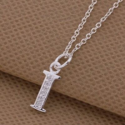 Initial I Letter Pendant Necklace Silver Plated CZ Personalized 18" | eBay