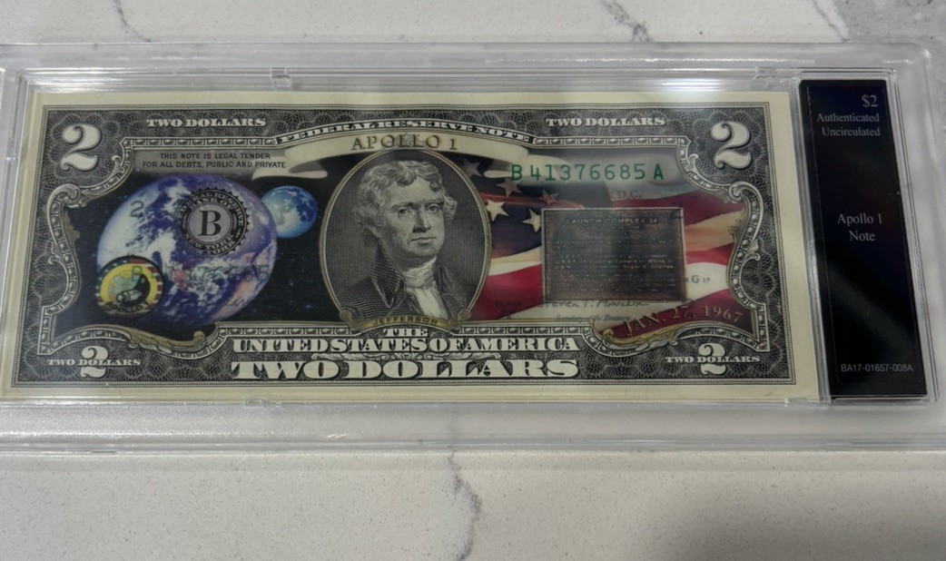 Bradford Exchange Unc. $2 Dollar Bill Space Program Apollo 1 Jan. 27 ...
