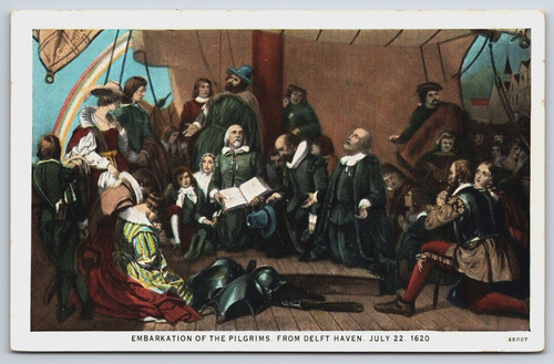Postcard Painting of Pilgrims Aboard Speedwell Leaving Netherlands July ...