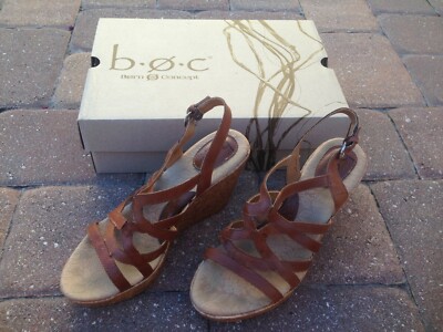 B.O.C. Born O Concept NILSA Brown Leather Women's Wedge Sandal Shoes ...
