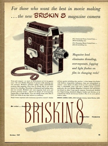 Briskin 8 Movie Camera vintage 1947 Print Ad | eBay