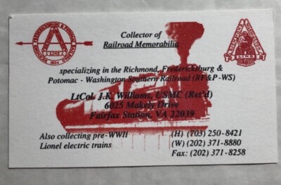 Business Card Collector Of Railroad Memorabilia Fairfax Station, VA | eBay