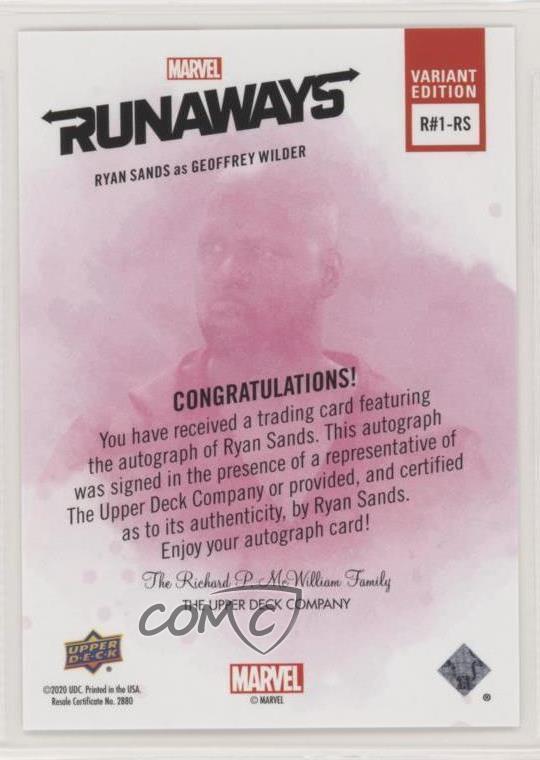 2020 Upper Deck Marvel Runaways #1 Photo Variant 10/50 Ryan Sands Auto 0fr5 | eBay