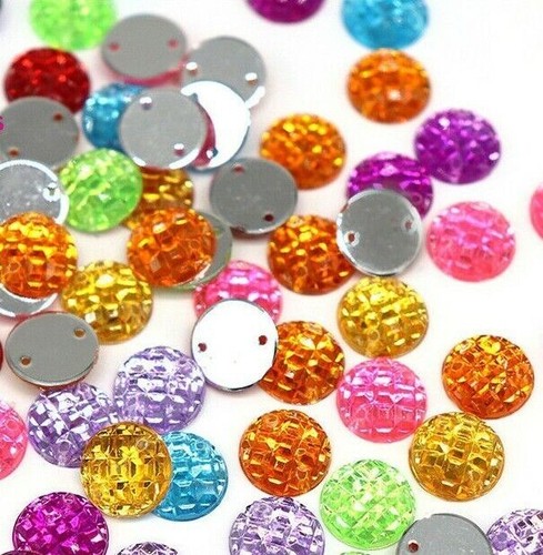 50 X multi colour Round sew On Jewel 10MM GEM CRYSTAL RHINESTONE trim ...