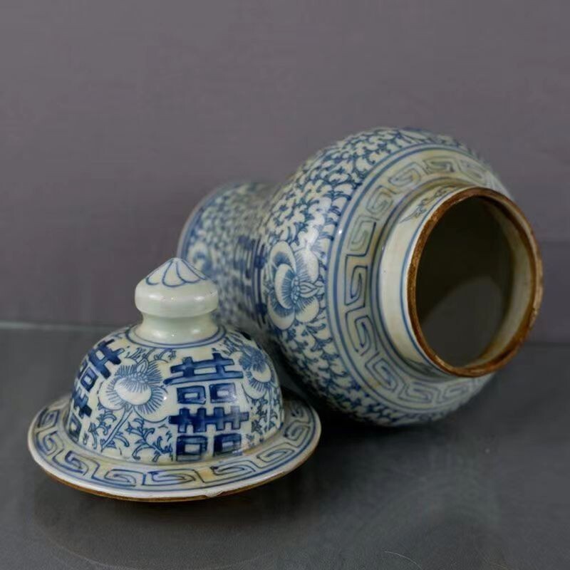 Vintage Double Happiness Pot General Jar Chinese Blue and White ...