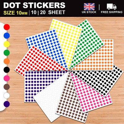 10MM MULTI COLOURED DOT STICKERS ROUND STICKY DOTS ADHESIVE CIRCLES ...