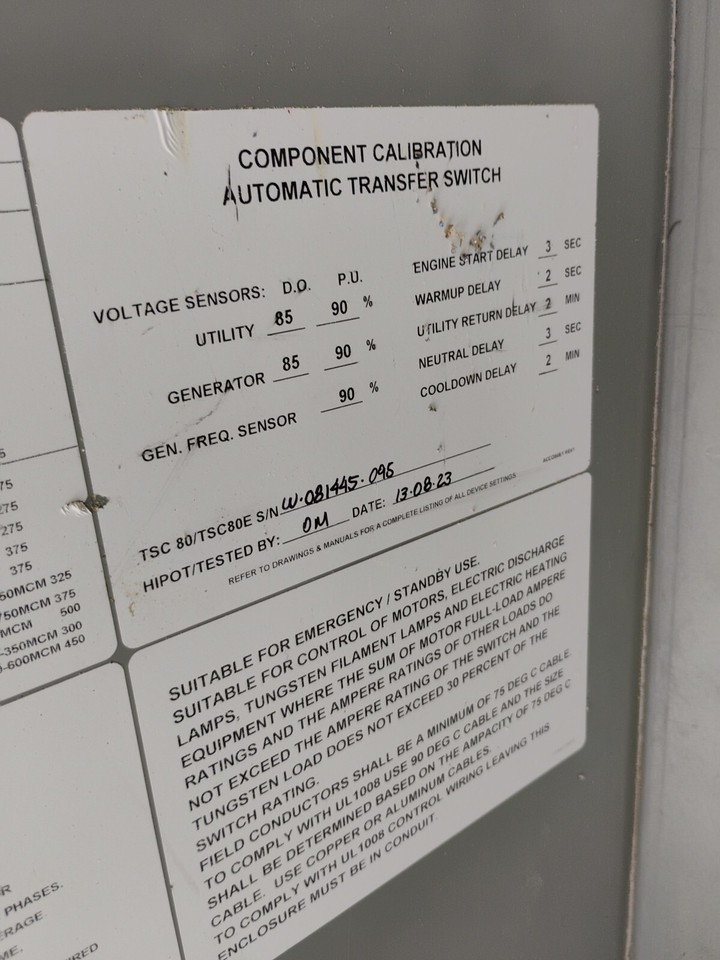 TSC 80e Transfer Controller Switch THOMPSON TS 873A0250A1CY3 600 Volt ...