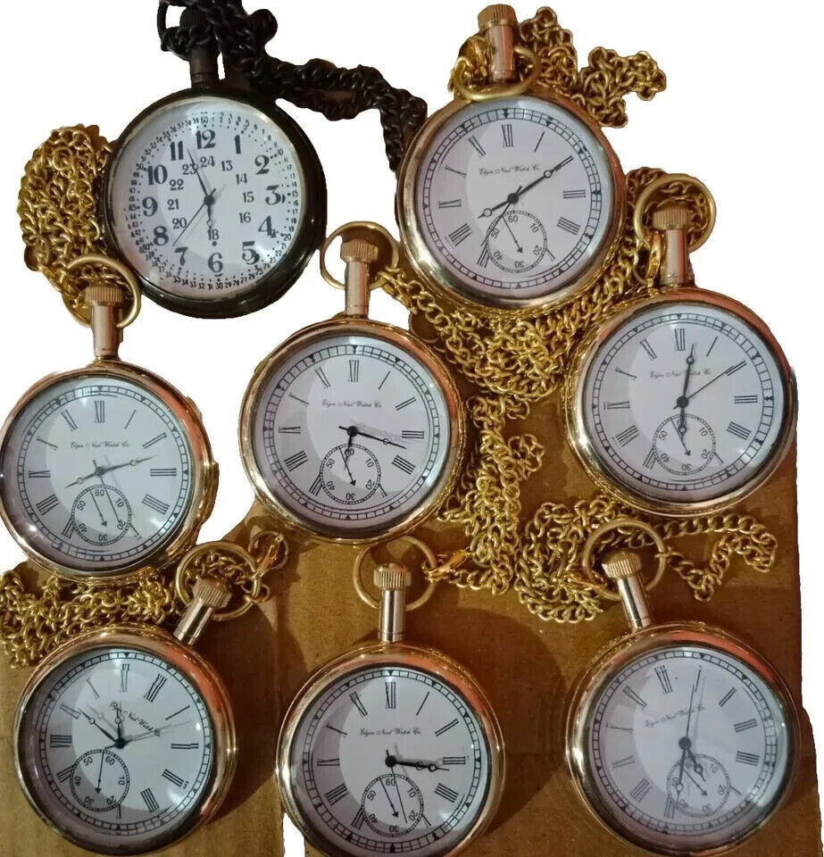 Lot of 8 vintage elgin pocket Watch Collectible Antique Brass Pocket ...