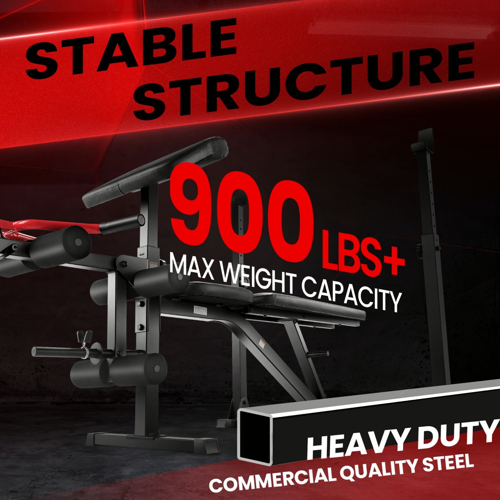 900LBS Weight Bench Set with Squat Rack Preacher Curl Leg Extension ...