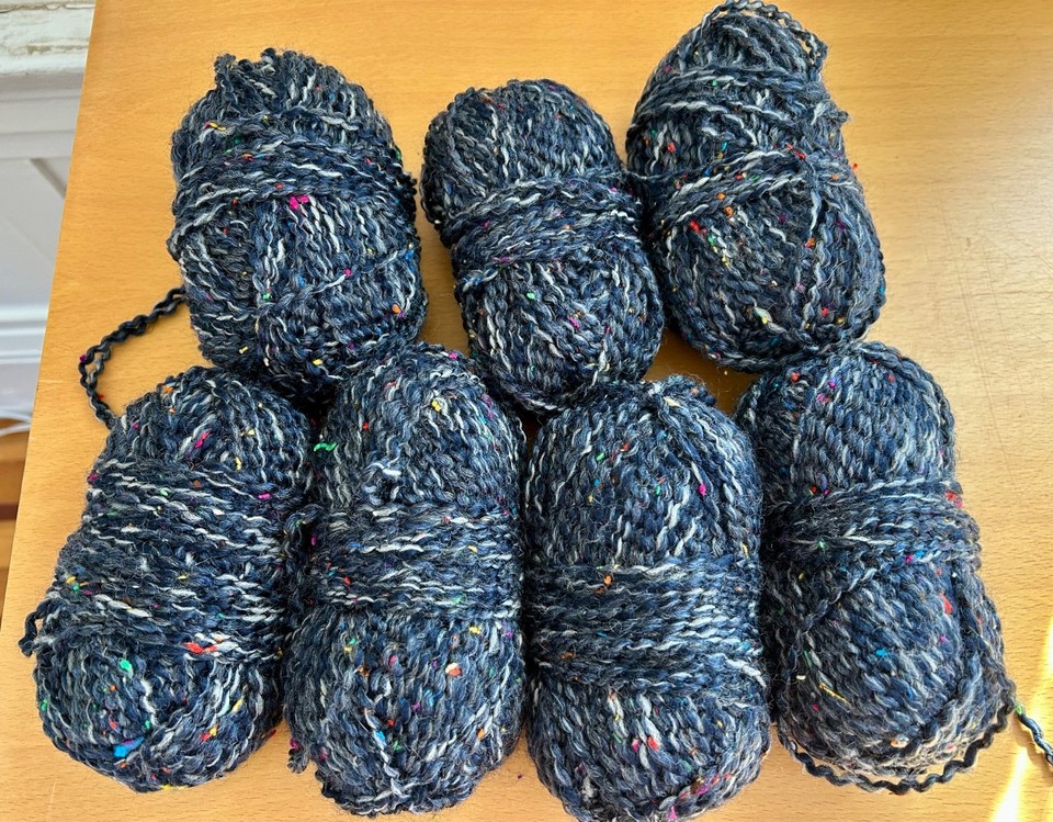 7 Skein Lot Vintage Tweed Boucle Yarn Dark Indigo Blue with Colored ...