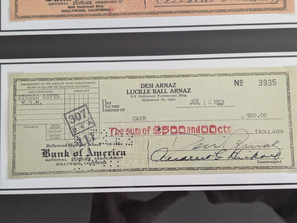 I Love Lucy—Lucille Ball & Desi Arnaz Signed Checks (1952/53) Framed ...