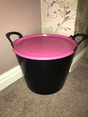 26L BLACK FLEXI TUB WITH PINK LID, STORAGE BUCKET TRUG, FLEXIBLE ...