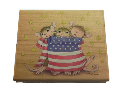 House Mouse PATRIOTIC WRAP Mice US Flag Background Stars Rubber Stamp ...