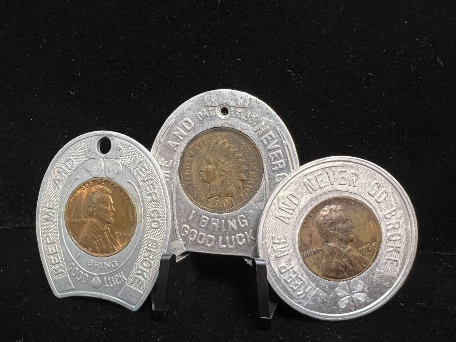 Good Luck Cent - Encased Penny Lot of 3 - Indian - Wheat - Memorial - 2 ...