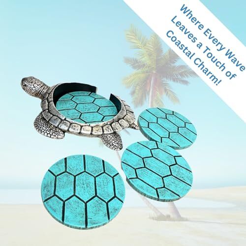Sea Turtle Coaster Set Silver Turquoise Nautical Ocean Style Beach ...