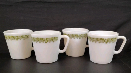 VTG Set of 4 PYREX Crazy Daisy Spring Blossom Milk Glass Mugs D Handle ...