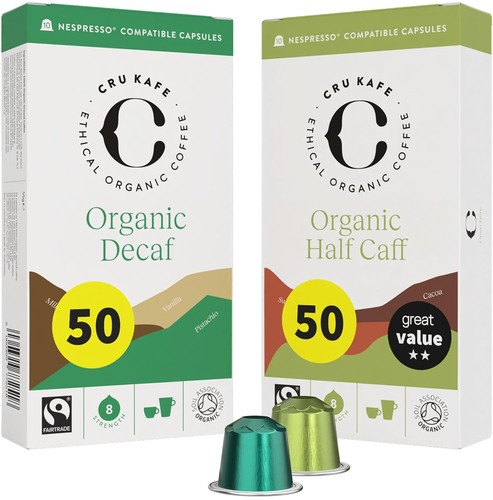 CRU Kafe UDSA Organic Coffee Pod Decaf and Half Caff Variety Pack (100 Capsules) | eBay