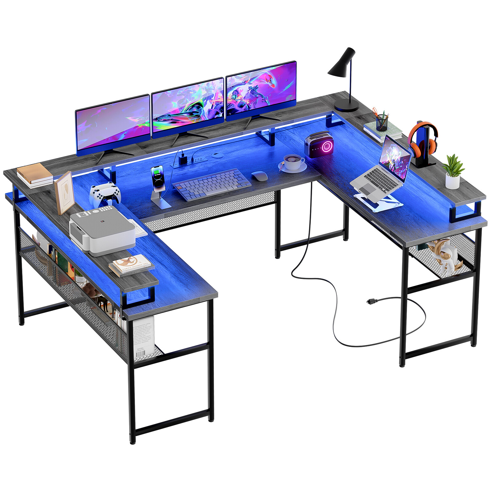 106" L-Shaped Desk,U Shaped Gaming Desk,Computer Desk with LED Strip ...