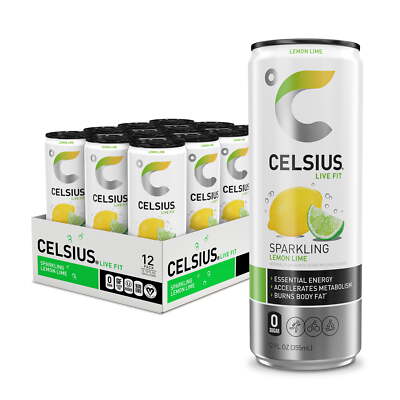 CELSIUS Sparkling Lemon Lime, Functional Energy Drink 12 fl oz Can ...