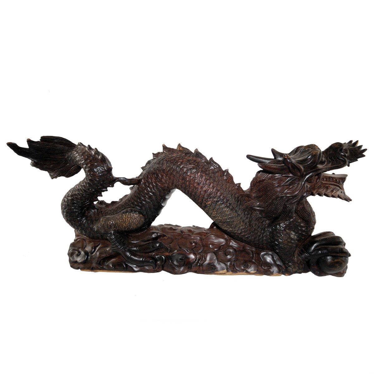 Large Hand Carved Wooden Dragon Figurine | eBay