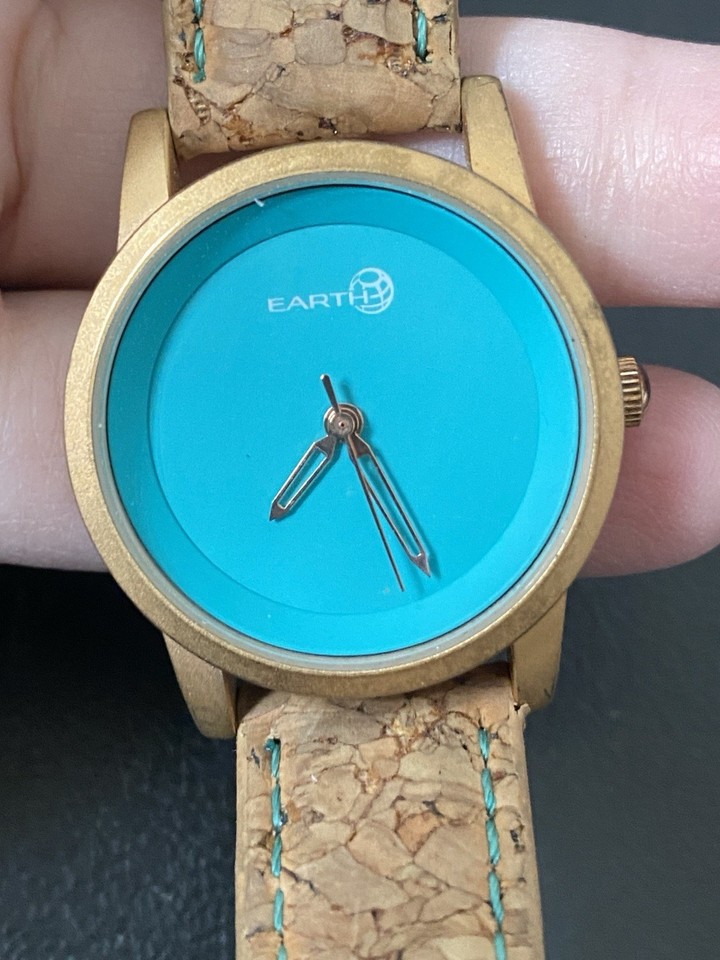EARTH Unisex Wrist Watch Turquoise Face Cork Leather Band Works ...