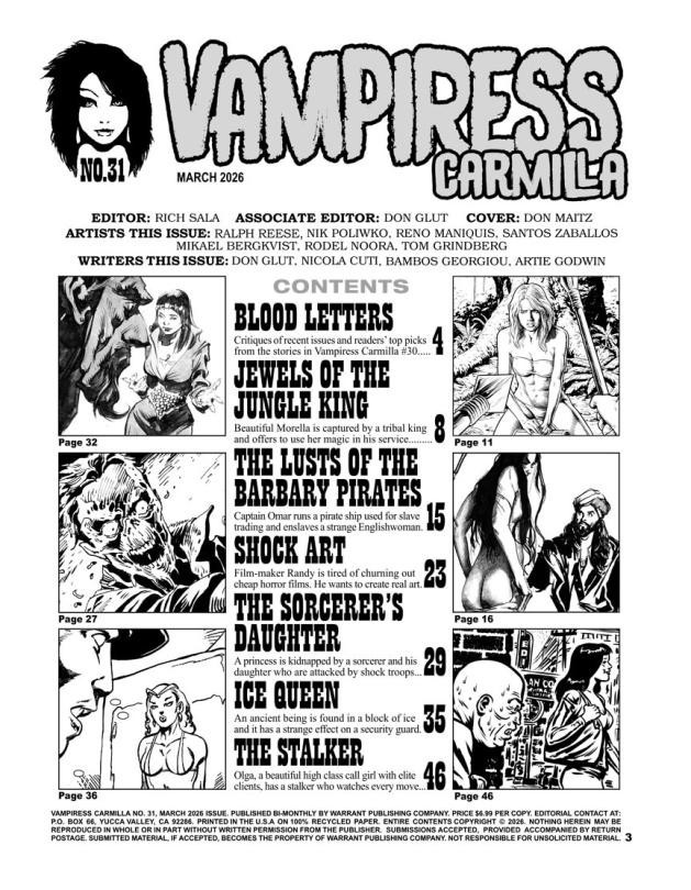 VAMPIRESS CARMILLA MAGAZINE #31 MAR 2026 NM 9.4 (UNREAD) WARRANT PUB ...