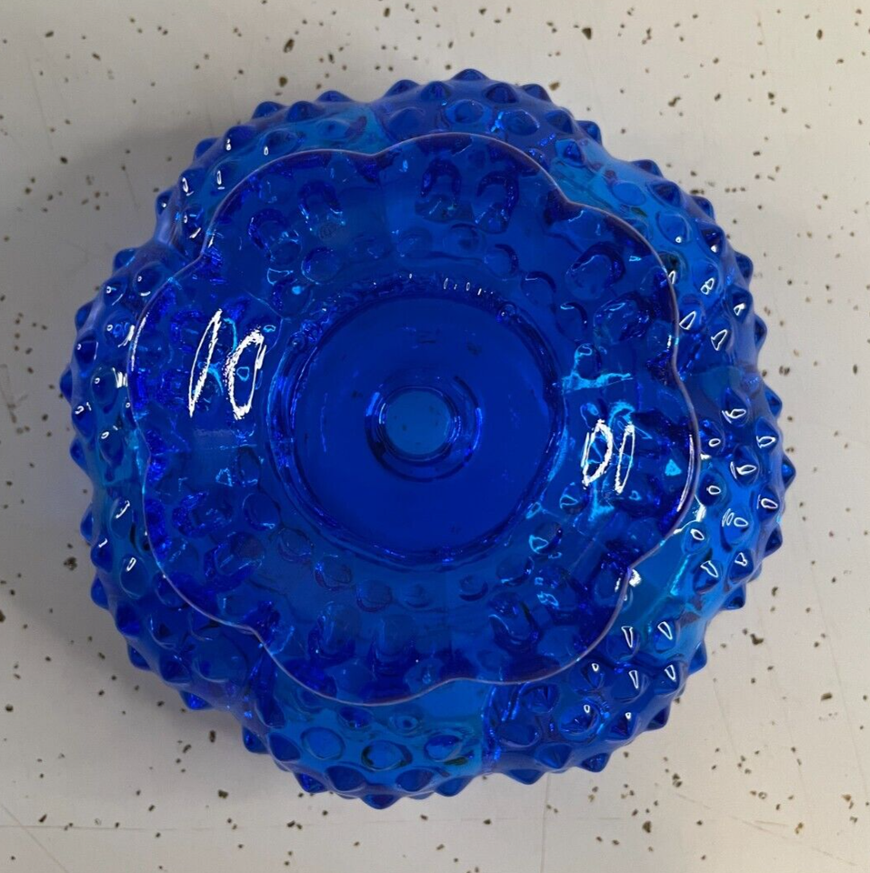 Vintage Fenton Blue Hobnail Glass 6 Candle Holder Pedestal Footed Bowl ...