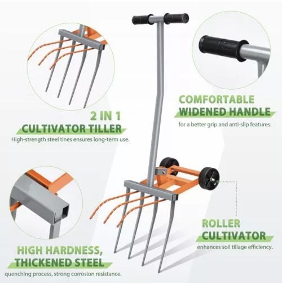 Broadfork Tool, 7-Tines Manual Cultivator Tiller Broad Fork for Digging ...