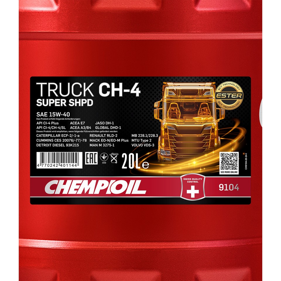 Chempioil 15W-40 TRUCK Super SHPD CH-4, Motoröl, API CI-4, ACEA E7, 20 ...