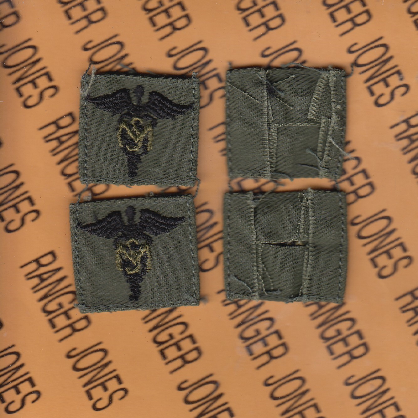 US Army Medical Service Corps Branch OD Green & Black sewn patch set B ...