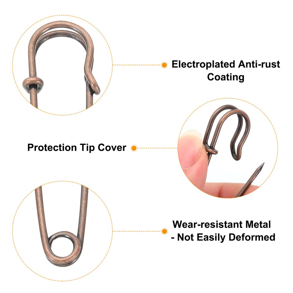 Large Safety Pins 70mm / 2.76 Inch Metal Safety Pins Clips Copper Tone ...