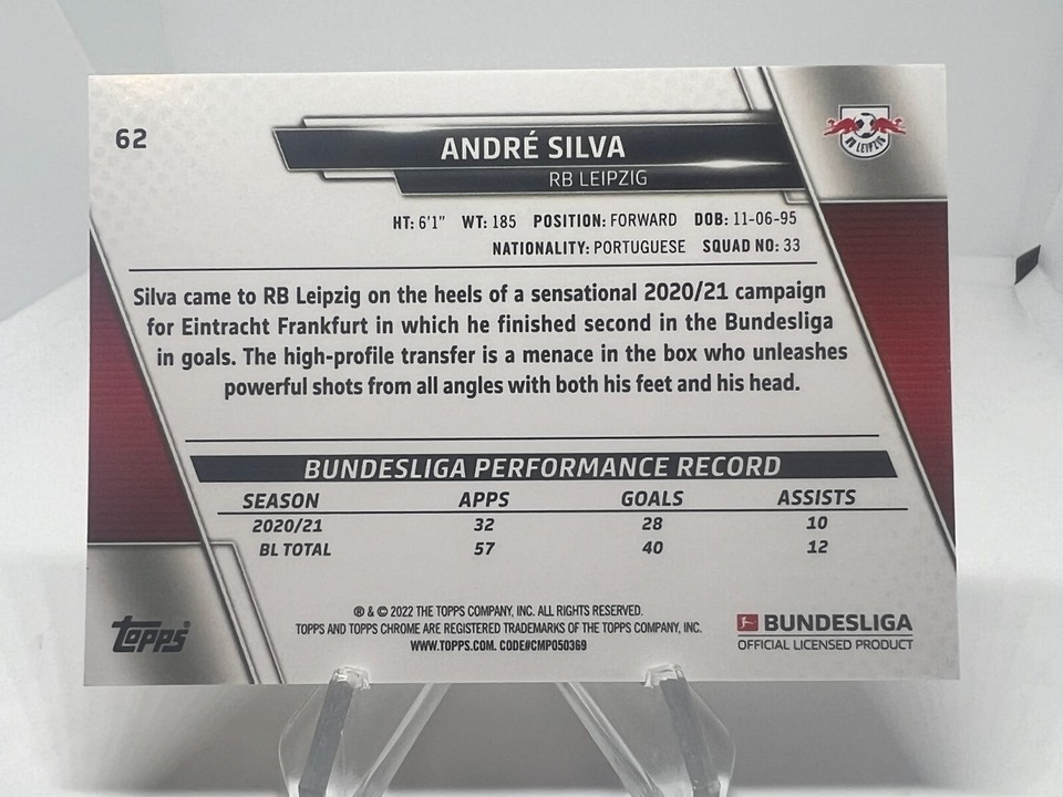 2022 Topps Chrome Bundesliga Andre Silva Gold Ray Wave RB Leipzig #62 ...