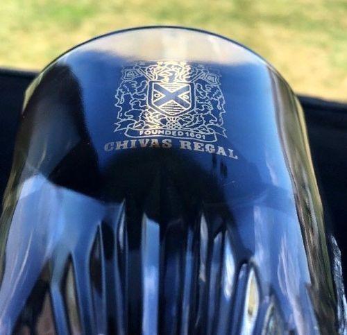 Chivas Regal Scotch Whisky Rocks Glass, Cut Away Base, Gold Crest Logo ...