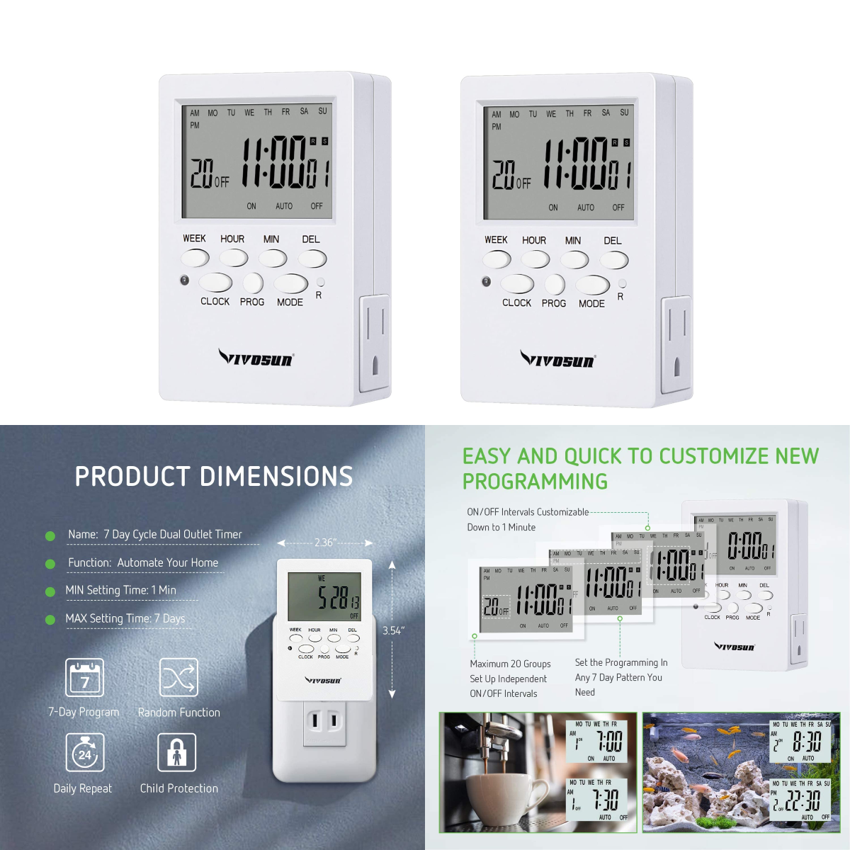 7 Day Timer Digital Programmable Electric Timer Indoor with Dual Outlet ...