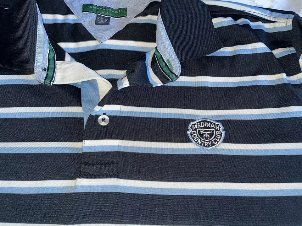 Tommy Hilfiger Mens Blue Striped Golf Medinah Country Club Polo Shirt ...
