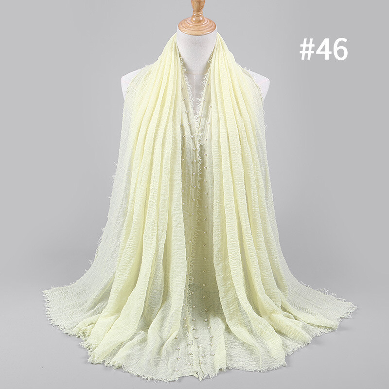 55 Colors Women Cotton Scarf Wrinkled Beaded Shawls Muslim Crinkle Head ...