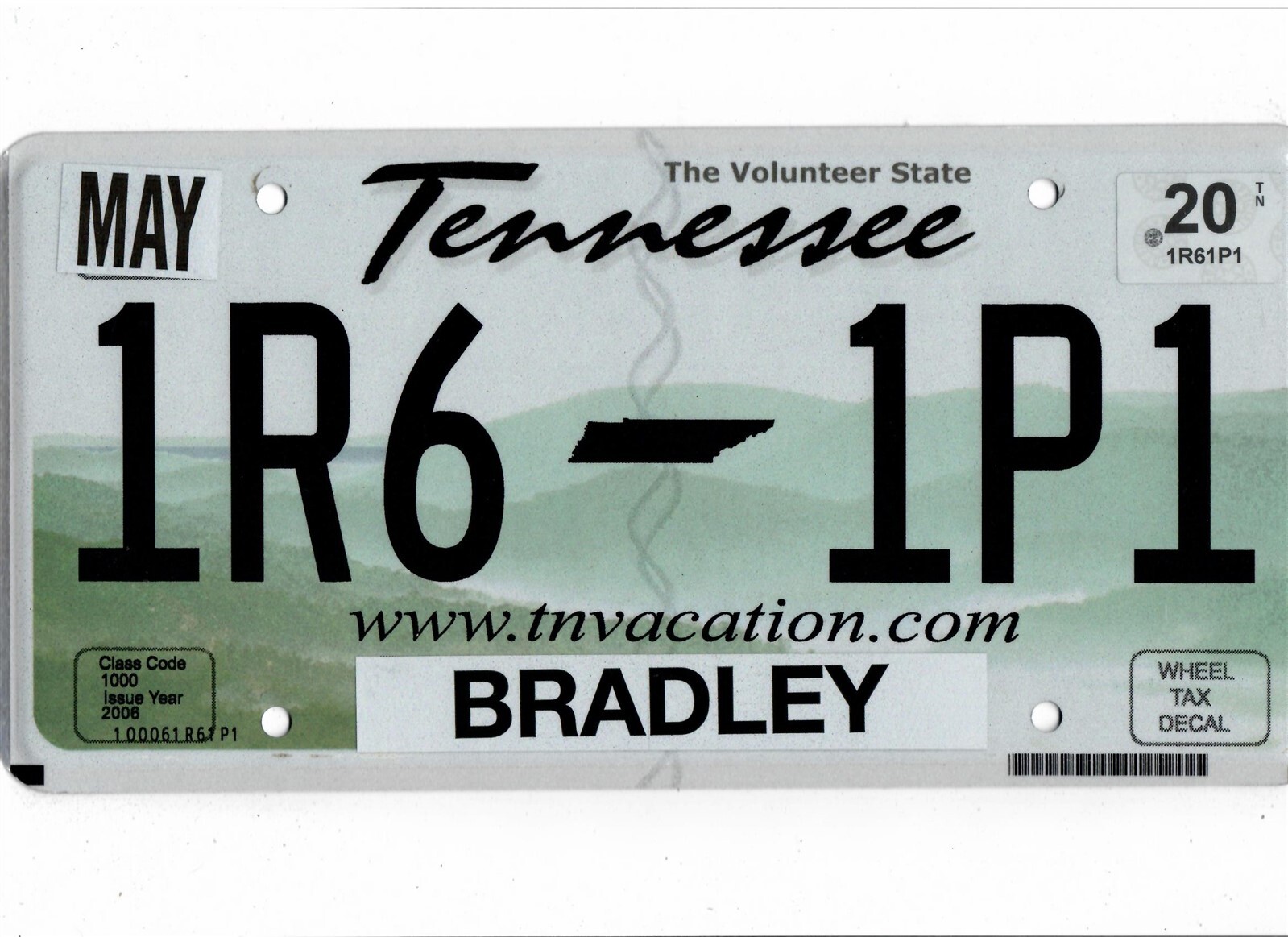 TENNESSEE passenger 2020 license plate "1R6 1P1" ***NATURAL***MINT ...