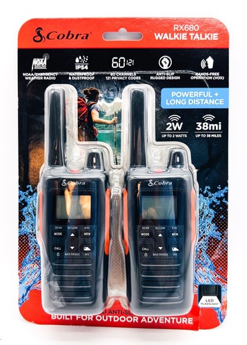 Cobra | 60-Channel, Splashproof Two-Way Radio Walkie Talkie | RX680 ...