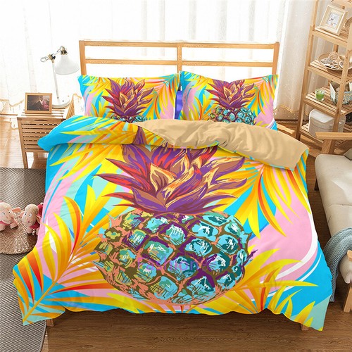 Single/Double/Queen/King Size Bed Doona/Duvet/Quilt Cover Set Pineapple ...