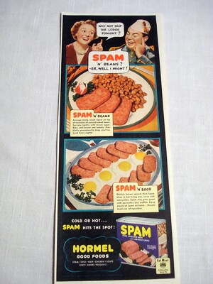 1942 Spam Color Ad Why Not Skip The Lodge Tonight? Hormel Good Foods | eBay